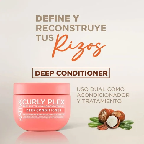 Kativa Curly Plex Acondicionador profundo Definición del rizo y reconstrucción del enlace ...