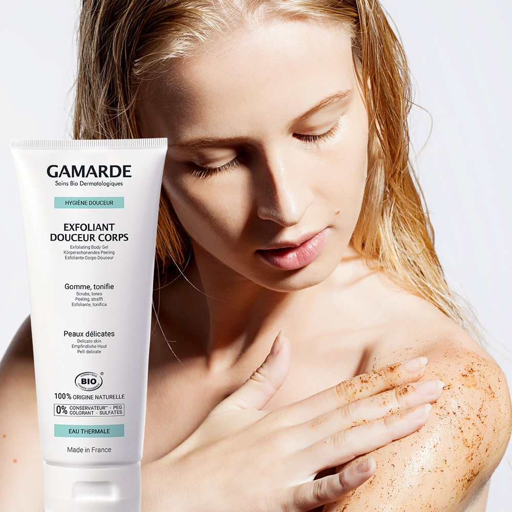 Gamarde Gel corporal exfoliante para pieles sensibles - SweetCare Peru